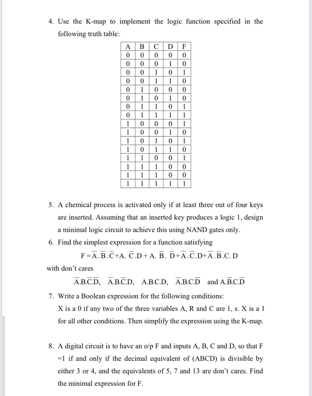 Solved 4. Use the K-map to implement the logic function | Chegg.com