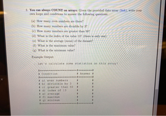 Solved 3. You can always COUNT on arrays: Given the provided | Chegg.com
