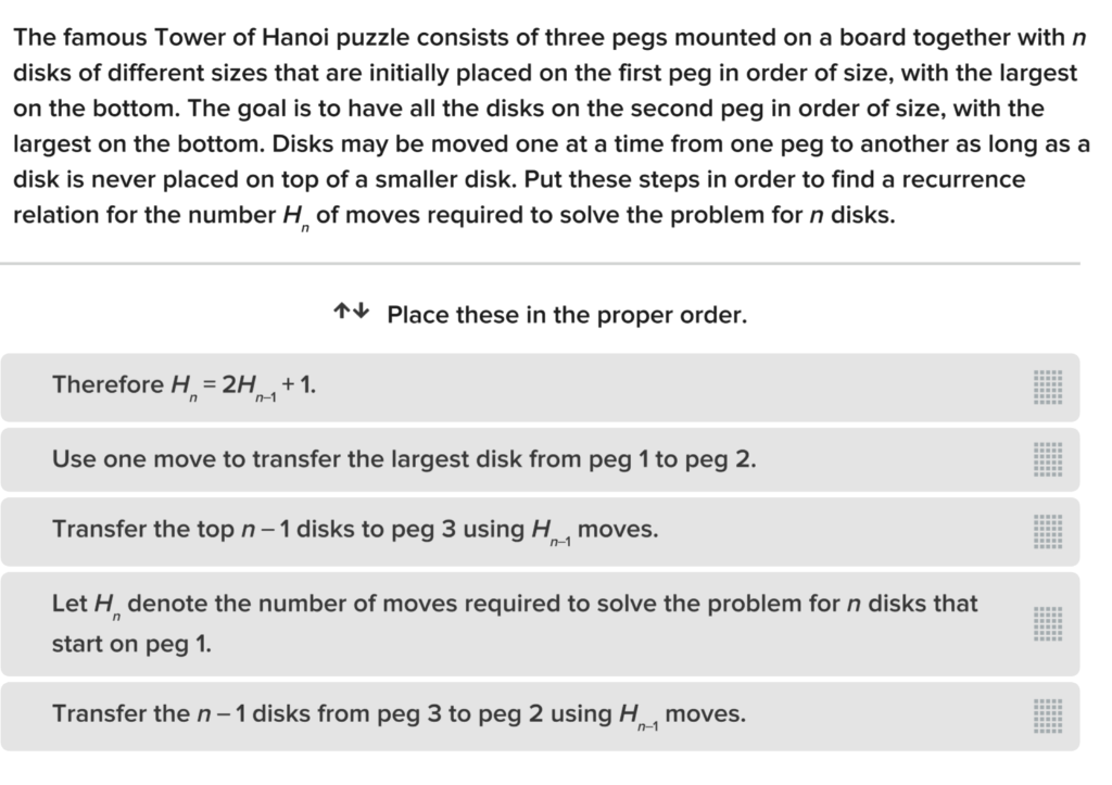 Solved The famous Tower of Hanoi puzzle consists of three | Chegg.com