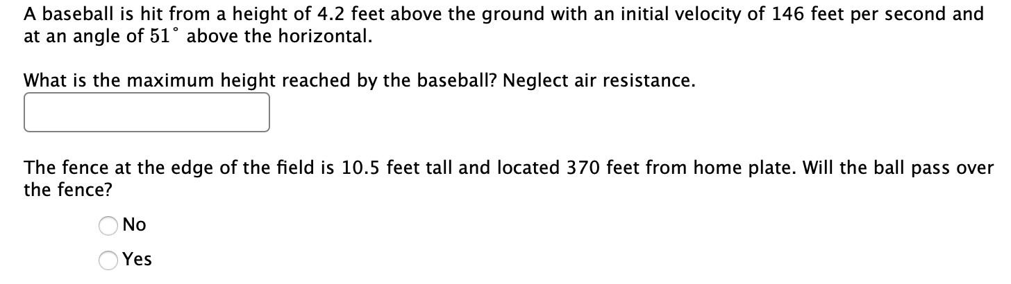 Solved A baseball is hit from a height of 4.2 feet above the | Chegg.com