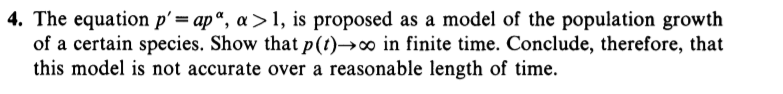 Solved 4. The equation p'= apa, a >1, is proposed as a model | Chegg.com