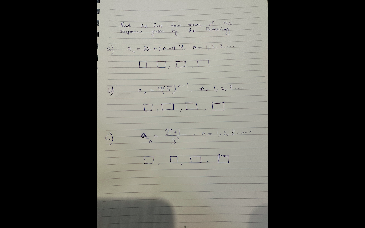 Solved Find the first four terms of the sequence given by | Chegg.com