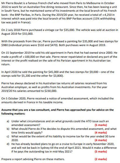 Mr Pierre Boulet is a famous French chef who moved | Chegg.com