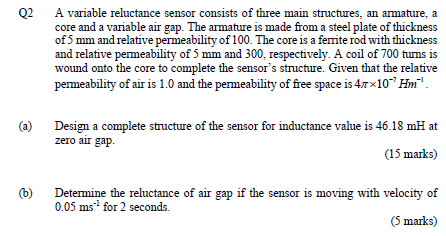 Q2 A variable reluctance sensor consists of three | Chegg.com