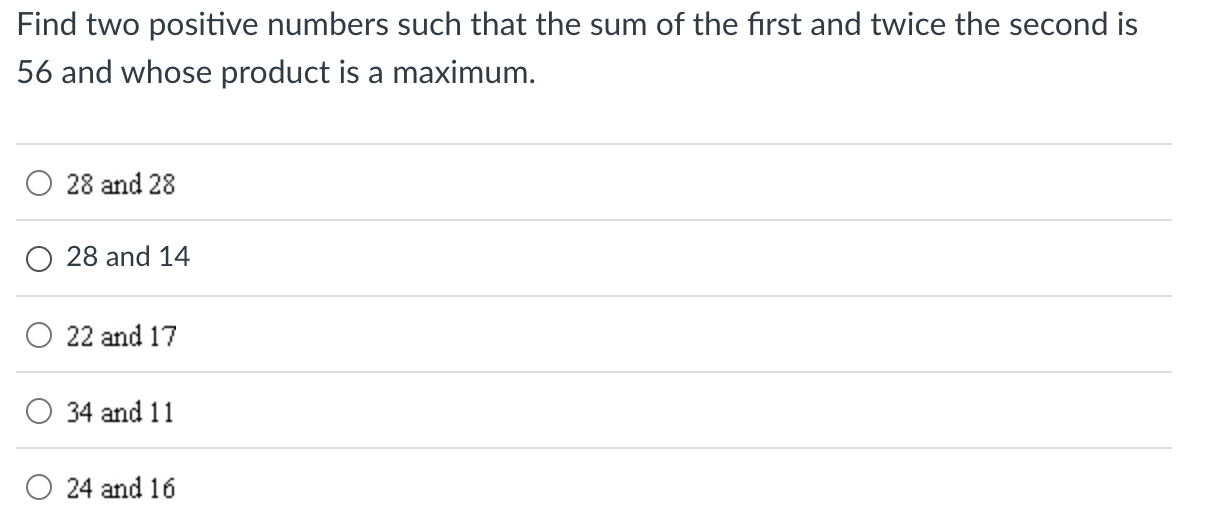 Solved Find two positive numbers such that the sum of the | Chegg.com
