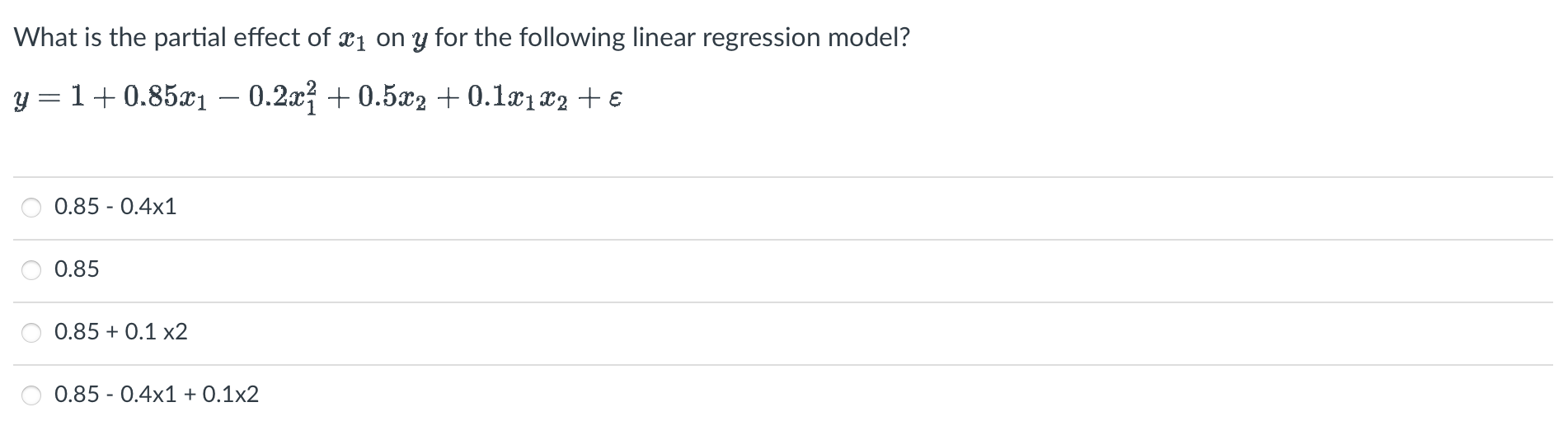 Solved What is the partial effect of x1 on y for the | Chegg.com