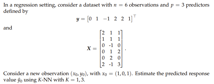 Solved In a regression setting, consider a dataset with n=6 | Chegg.com