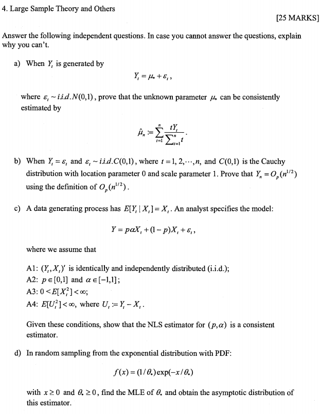 4. Large Sample Theory and Others [25 MARKS] Answer | Chegg.com
