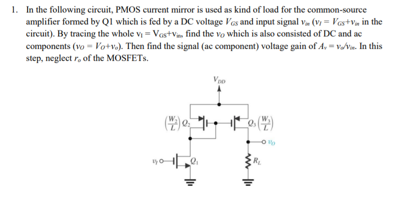 Solved In the following circuit, PMOS current mirror is used | Chegg.com
