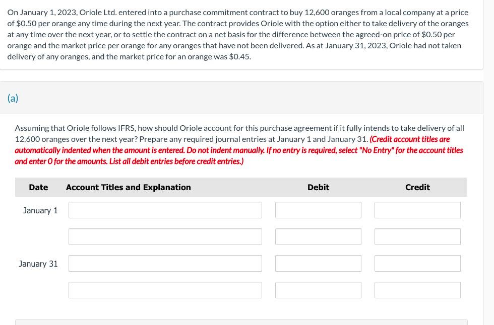 Solved On January 1,2023 , Oriole Ltd. entered into a | Chegg.com