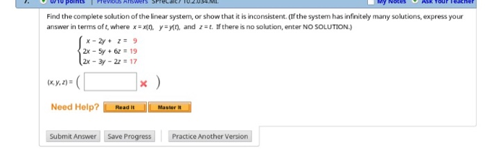 Solved Find the complete solution of the linear system, or | Chegg.com