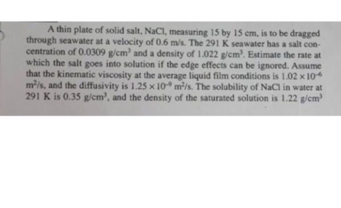 Solved A thin plate of solid salt, NaCl, measuring 15 by 15 | Chegg.com