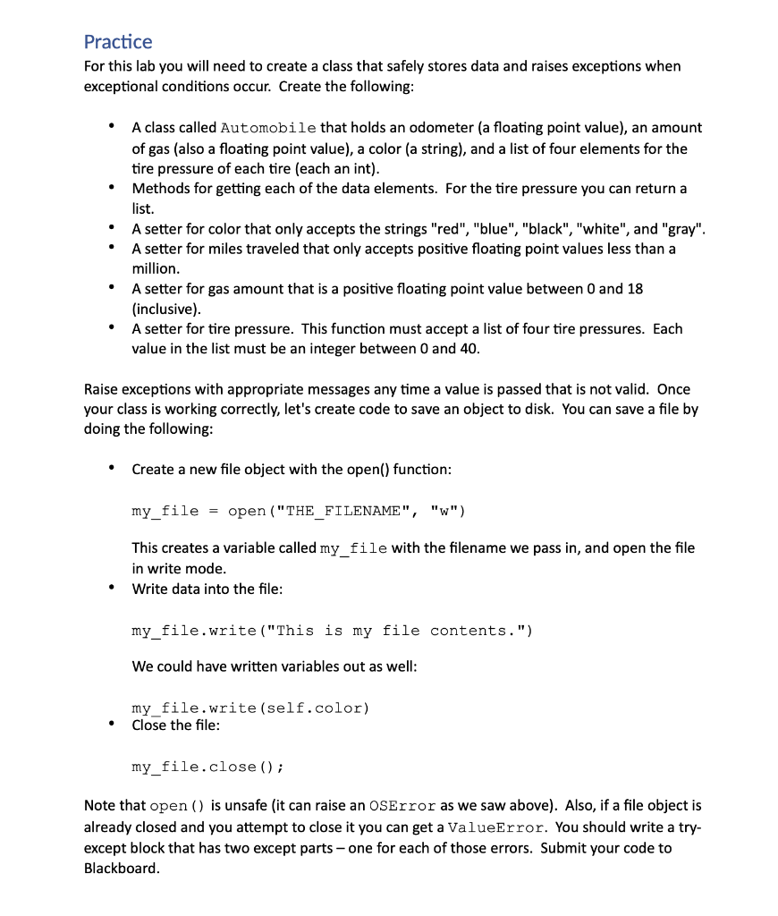 Solved Practice For this lab you will need to create a class | Chegg.com