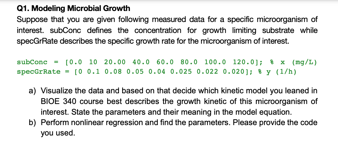 Solved Q1. Modeling Microbial Growth Suppose that you are | Chegg.com