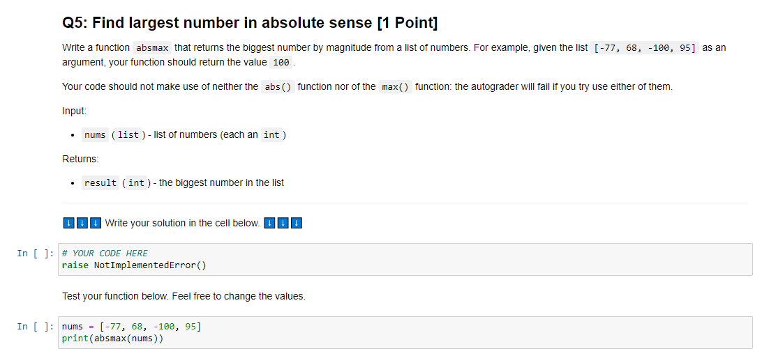 Solved Q4: Clip numbers in a list [1 pts] Write a function | Chegg.com
