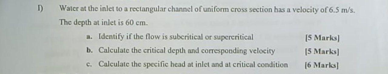 Solved D Water at the inlet to a rectangular channel of | Chegg.com