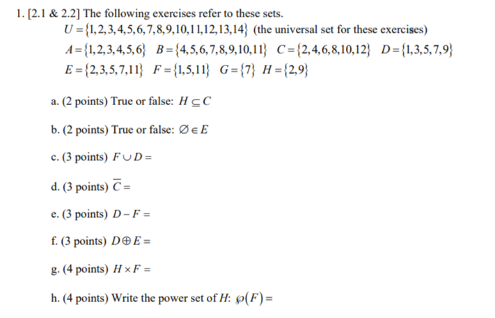 Solved 1. [2.1 & 2.2] The following exercises refer to these | Chegg.com