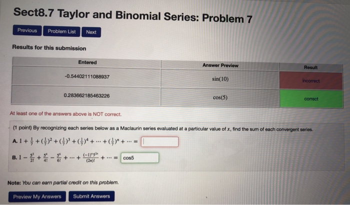 Solved Sect8.7 Taylor and Binomial Series: Problem 7 Problem | Chegg.com