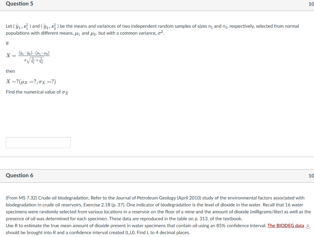 Solved Let (yˉ1,s12) and (yˉ2,s22) be the means and | Chegg.com