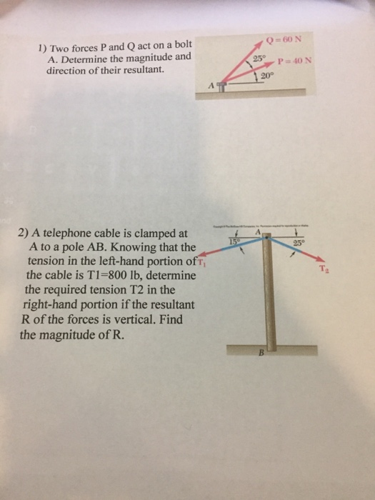 Solved Q=60 N 1) Two forces P and Q act on a bolt A. | Chegg.com