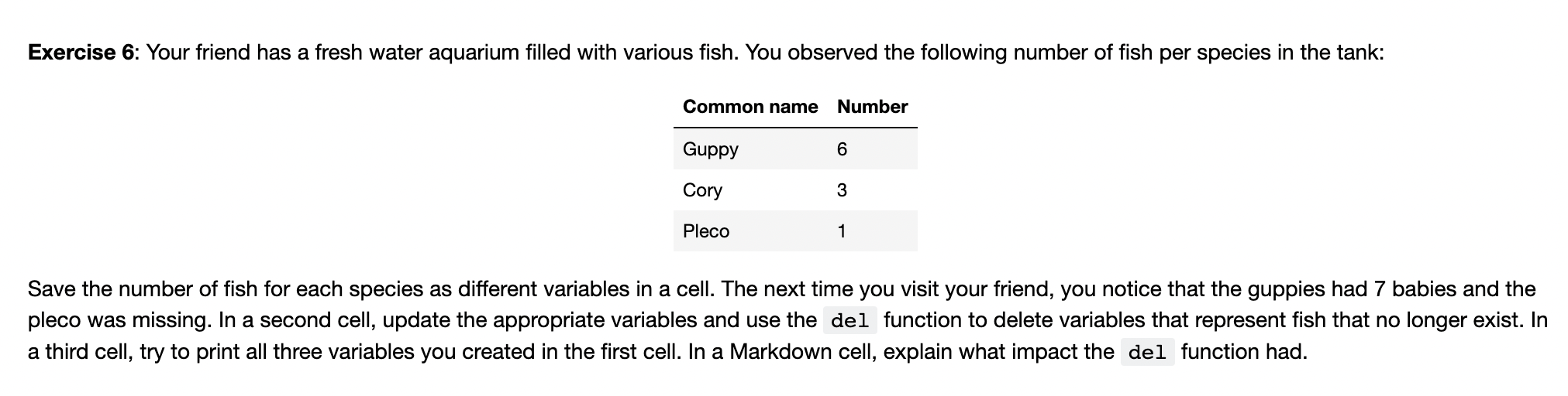 Solved Save the number of fish for each species as different | Chegg.com