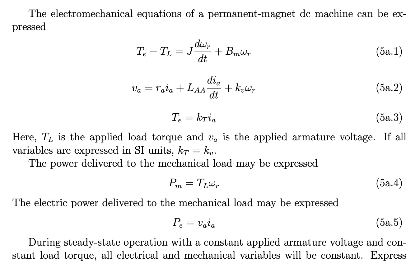 Solved The electromechanical equations of a permanent-magnet | Chegg.com