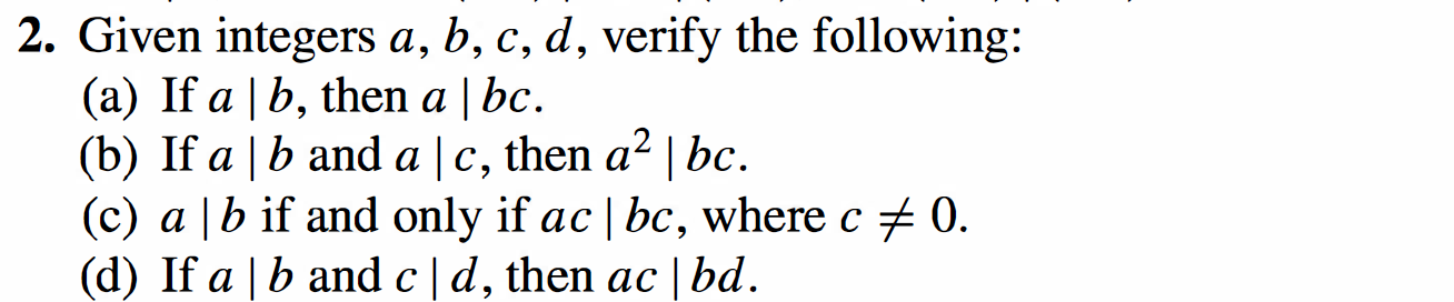 Solved 2. Given integers a,b,c,d, verify the following: (a) | Chegg.com