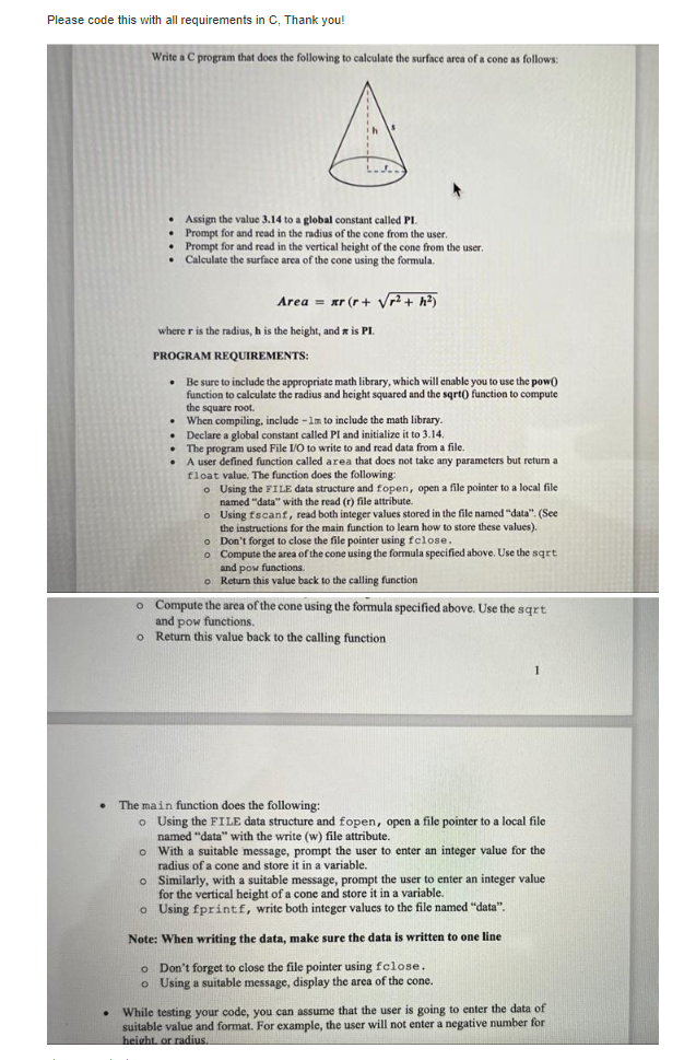Solved Please code this with all requirements in C, Thank | Chegg.com