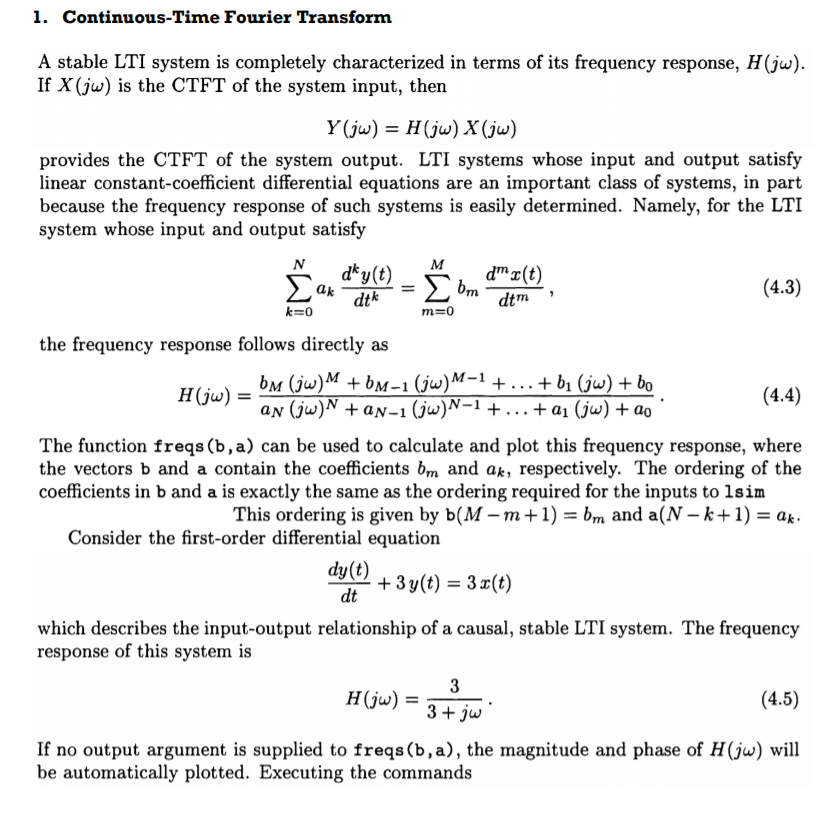 Solved 1. Continuous-Time Fourier Transform A stable LTI | Chegg.com