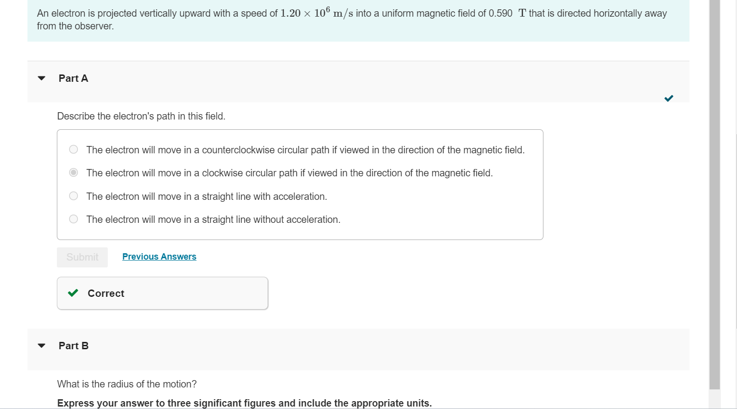 Solved An electron is projected vertically upward with a | Chegg.com