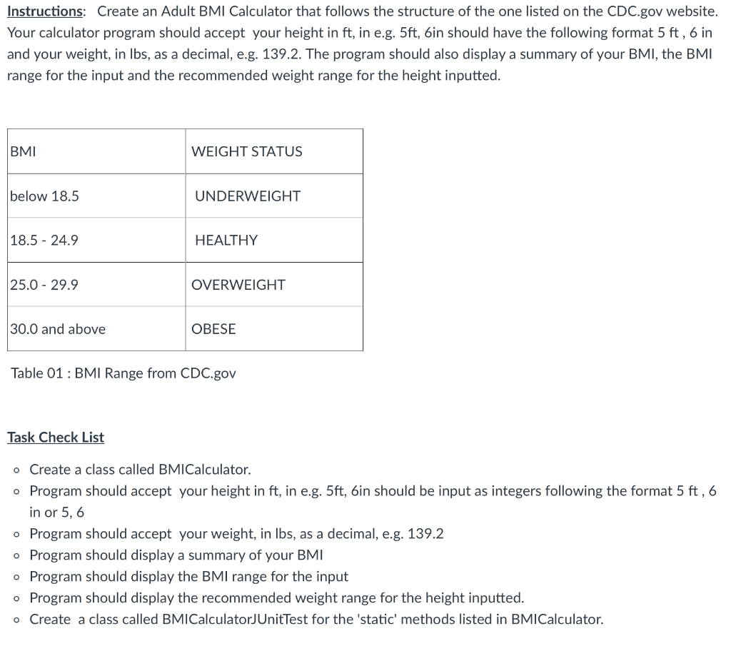 Solved Instructions: Create an Adult BMI Calculator that | Chegg.com