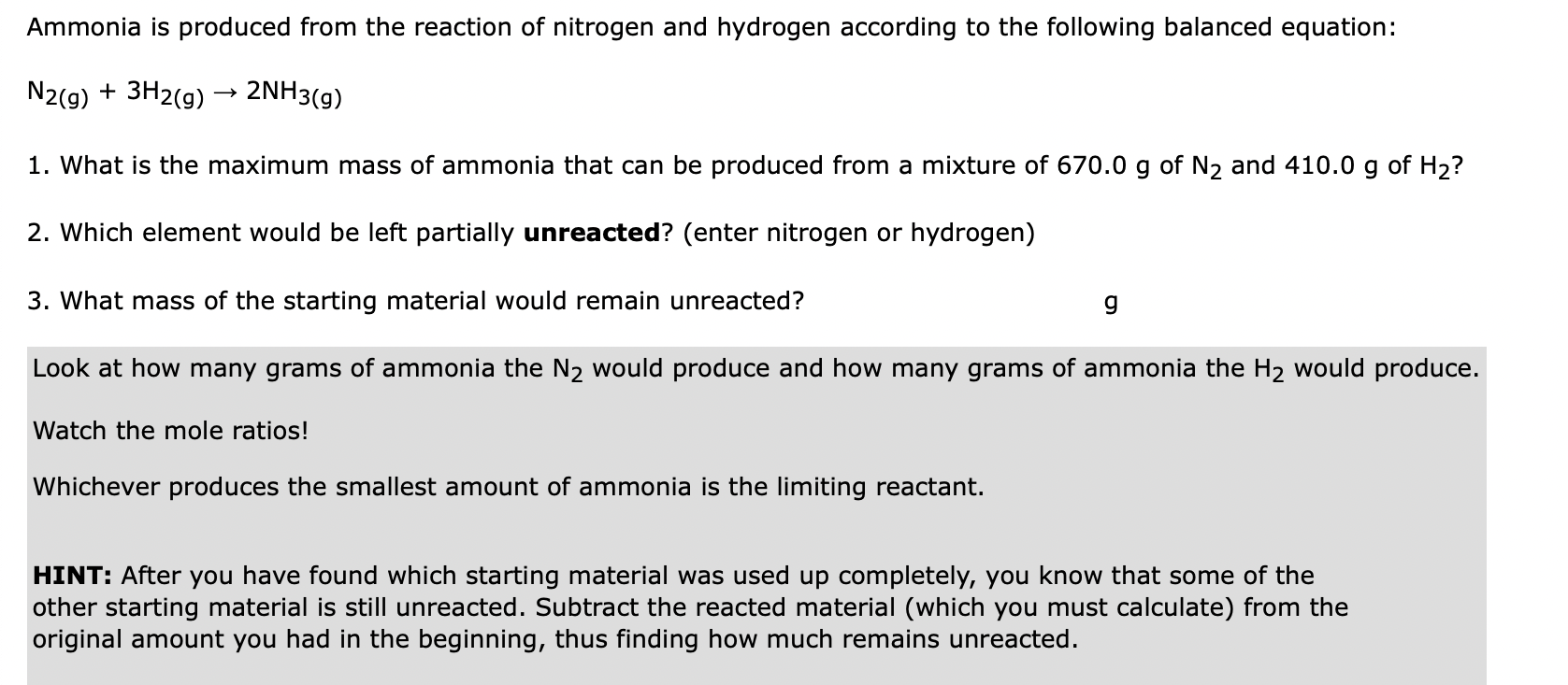 Solved Ammonia is produced from the reaction of nitrogen and | Chegg.com