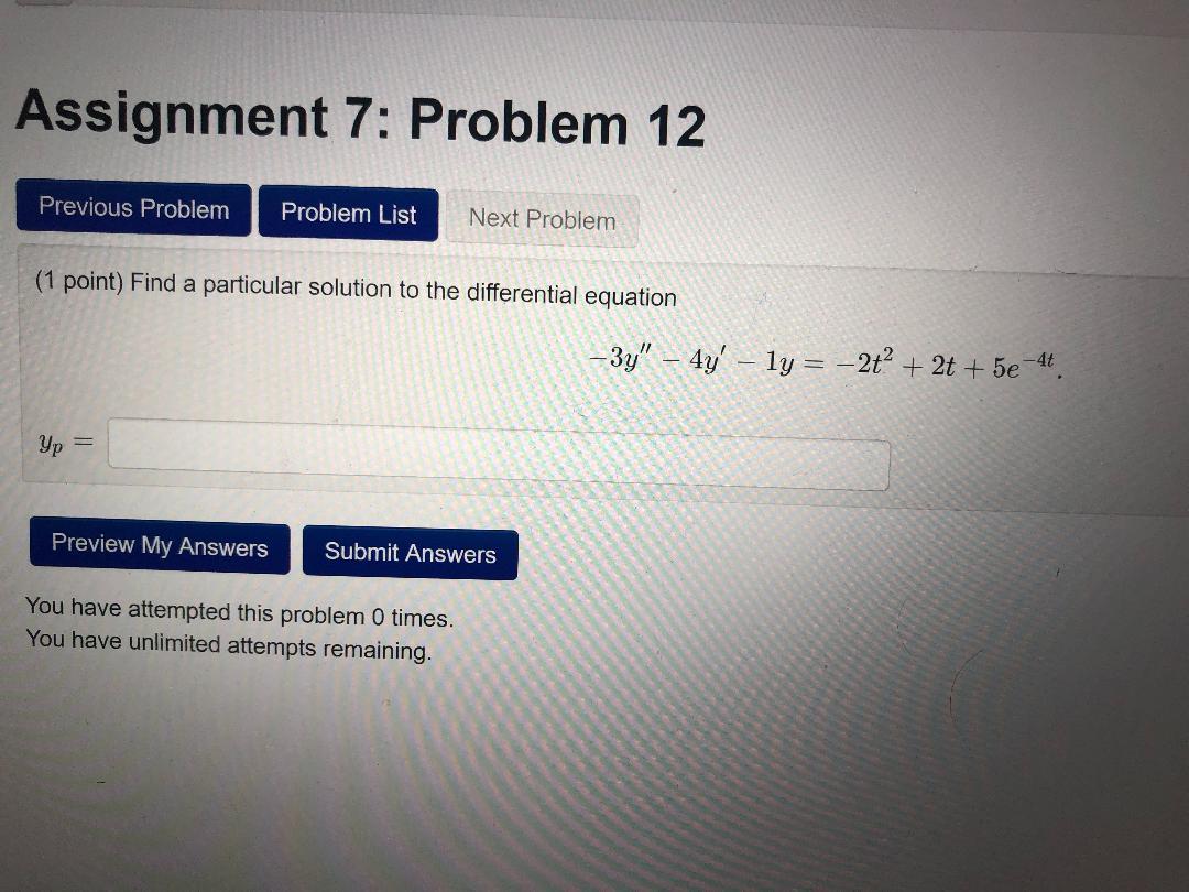 Solved Assignment 7 Problem 12 Previous Problem Problem 5423