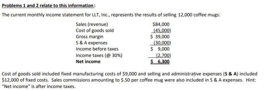 Solved Problems 1 and 2 relate to this information: The | Chegg.com