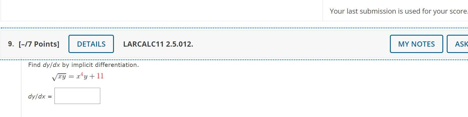 Solved Your last submission is used for your score. | Chegg.com