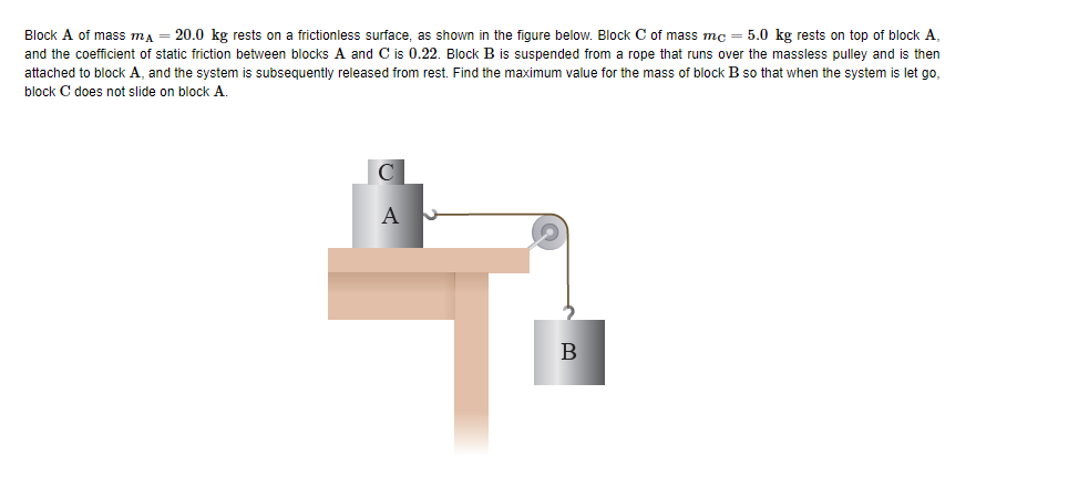Solved Block A of mass mA=20.0 kg rests on a frictionless | Chegg.com