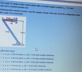 Solved The crank of rotates in the vertical plane with a | Chegg.com