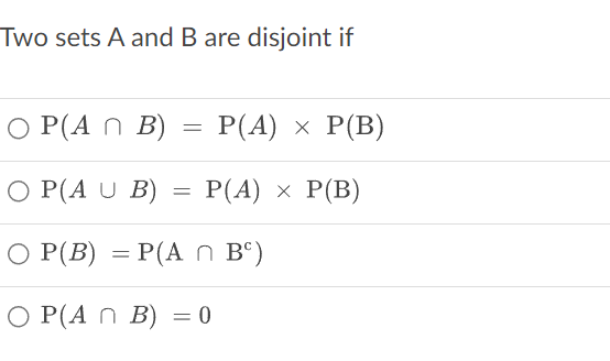 Solved Two sets A and B are disjoint if | Chegg.com