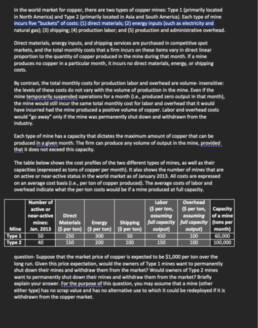 Solved In the world market for copper, there are two types | Chegg.com