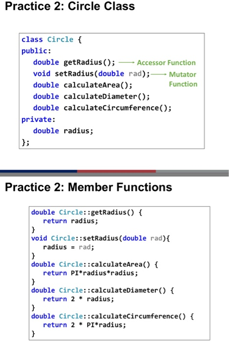 Solved Practice 2: Circle Define a class for a type called | Chegg.com