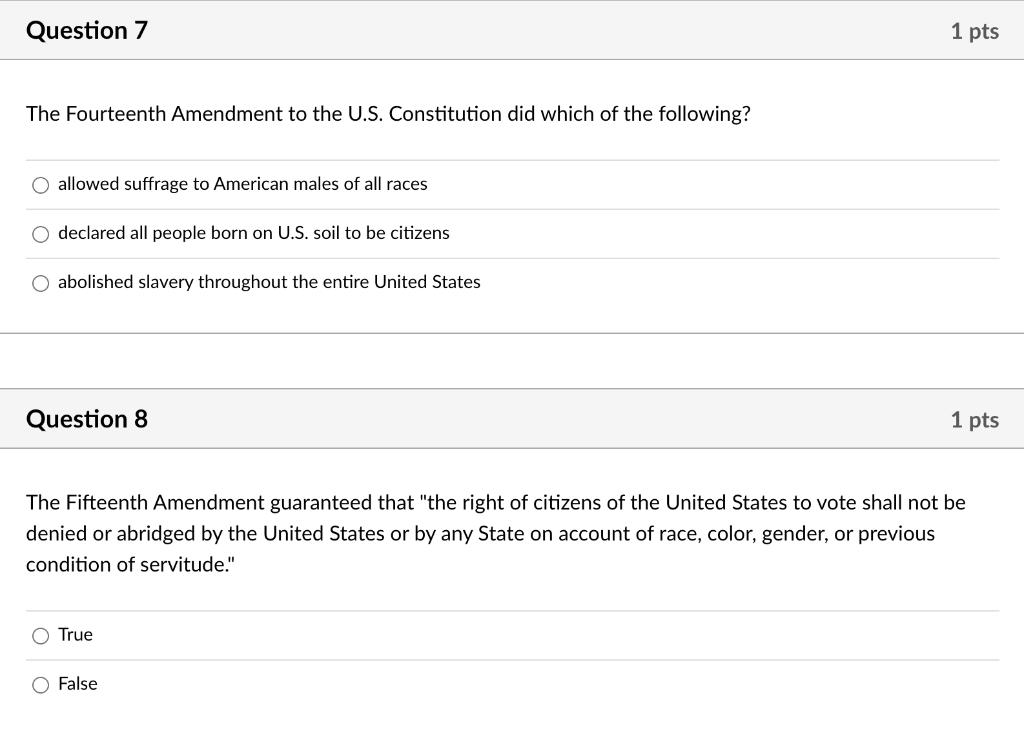 Solved The Fourteenth Amendment to the U.S. Constitution did | Chegg.com