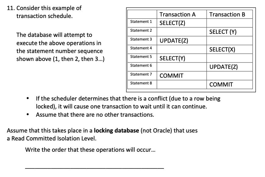 Solved 11. Consider this example of transaction schedule. | Chegg.com