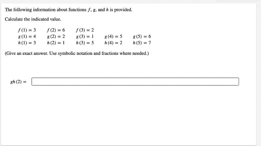 Solved The following information about functions f, g, and h | Chegg.com