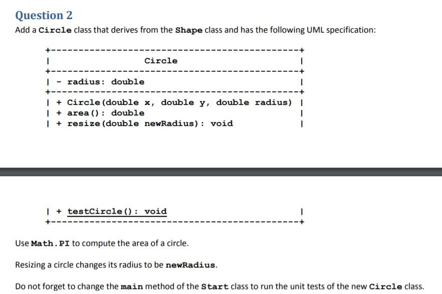 Solved Question 1 Create a Shape class with the following | Chegg.com