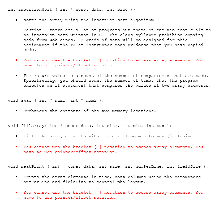 int insertionsort (int * const data, int size ); | Chegg.com