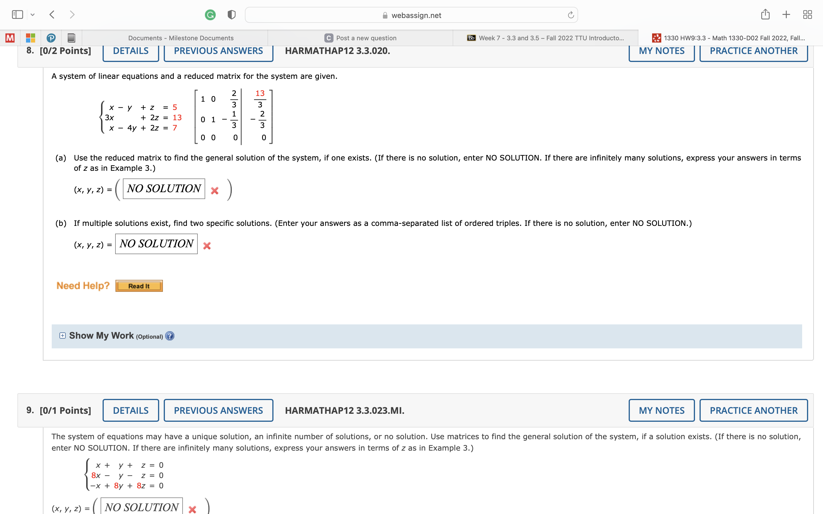 Solved A system of linear equations and a reduced matrix for | Chegg.com