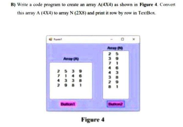 B) Write a code program to create an array A(4X4) as | Chegg.com