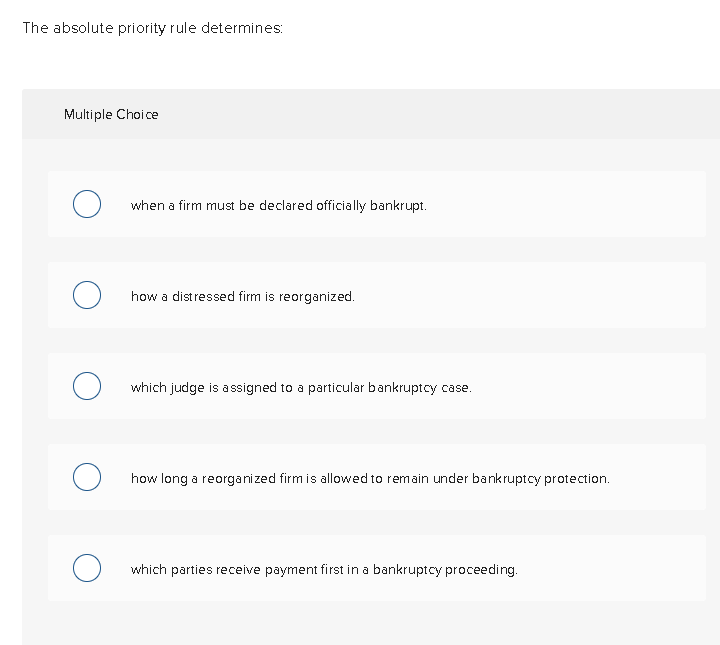 Solved The absolute priority rule determines:Multiple | Chegg.com