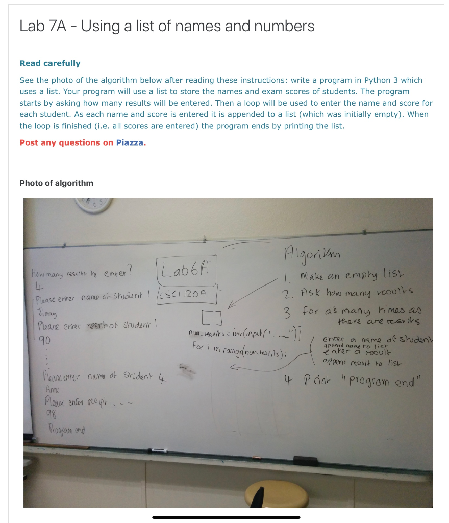 Solved Lab 7A - Using a list of names and numbers Read | Chegg.com