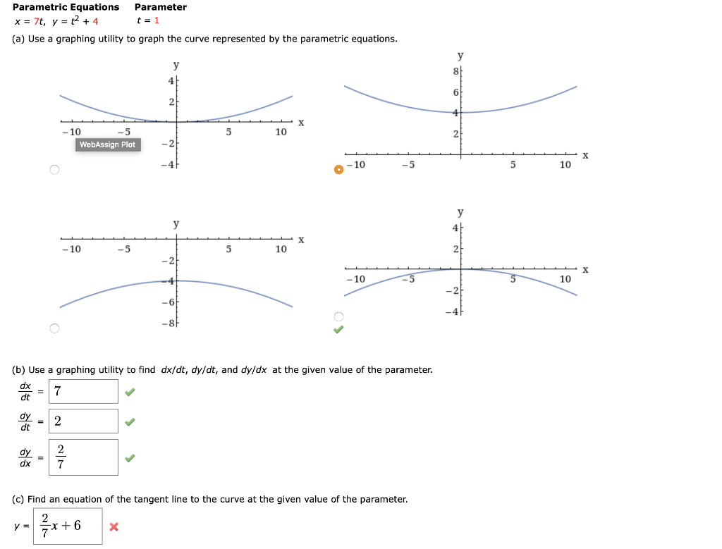 Solved Parametric Equations Parameter x = 70, y = 12 + 4 t = | Chegg.com